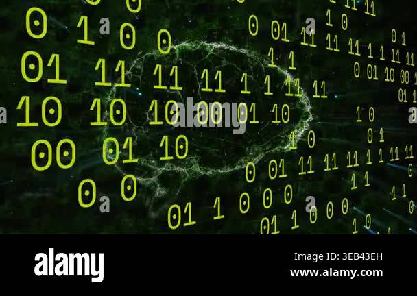 Animation of binary coding, human brain and network of connections ...