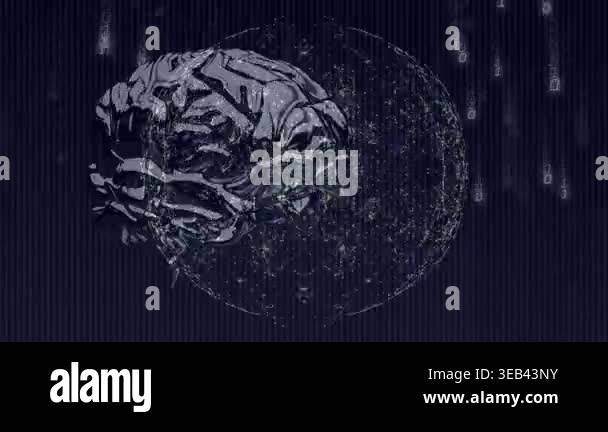 Digital brain surrounded by binary code and network connections ...