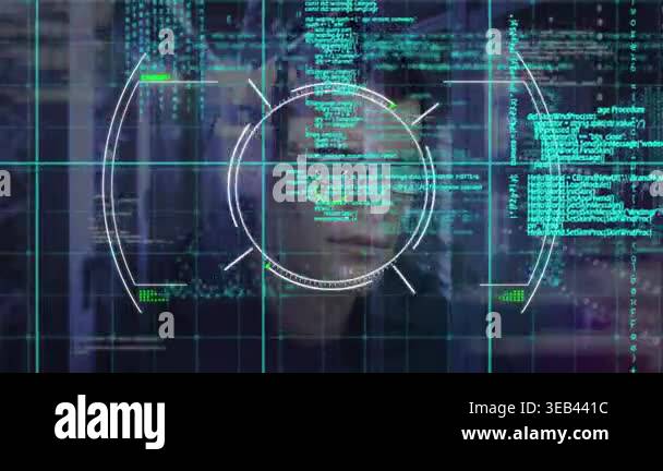 Animation of scope scanning and data processing over caucasian male ...