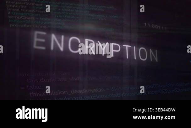 Animation of encryption text over qr code, motherboard and data ...