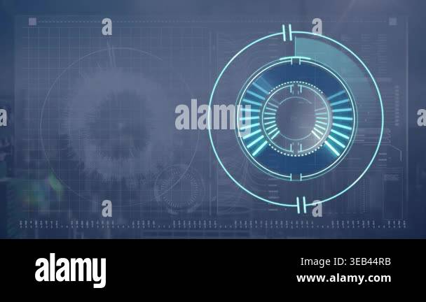 Animation of scan scoping over data processing on navy background ...