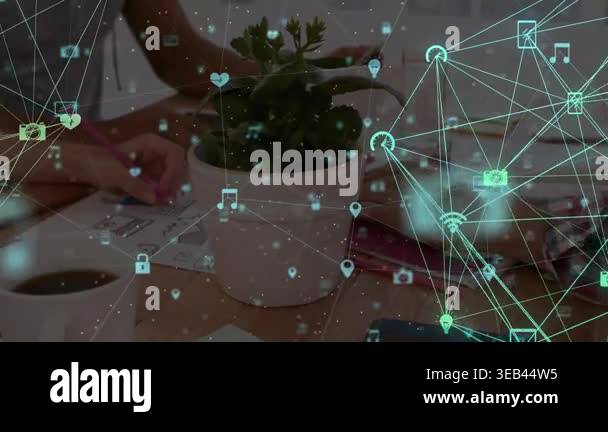 Animation of molecules over animation of caucasian woman using ...
