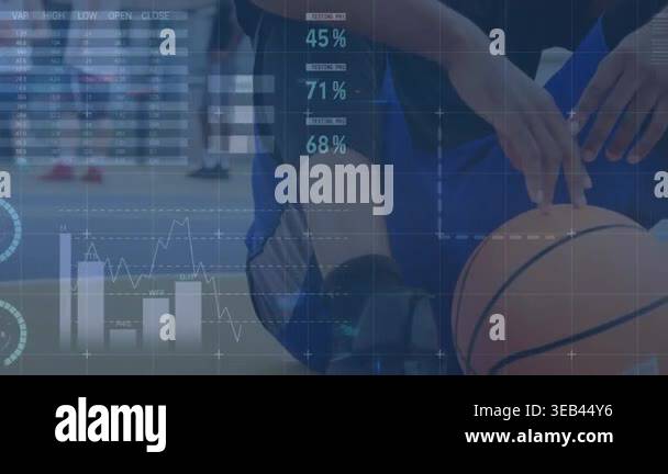 Animation of statistics and data processing over business people using ...