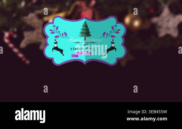 Animation of happy christmas and a happy new year text over christmas ...