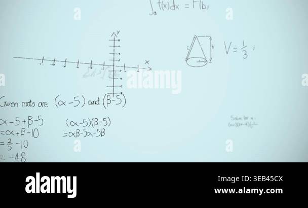 Animation of hand written mathematical formulae over pink background ...