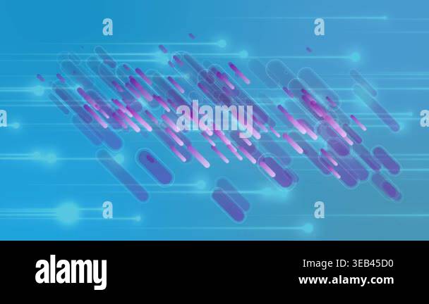Animation of purple shapes and lights over blue background. Colour ...