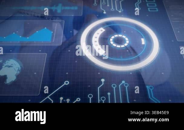 Animation of futuristic digital interface with circular graphics on ...