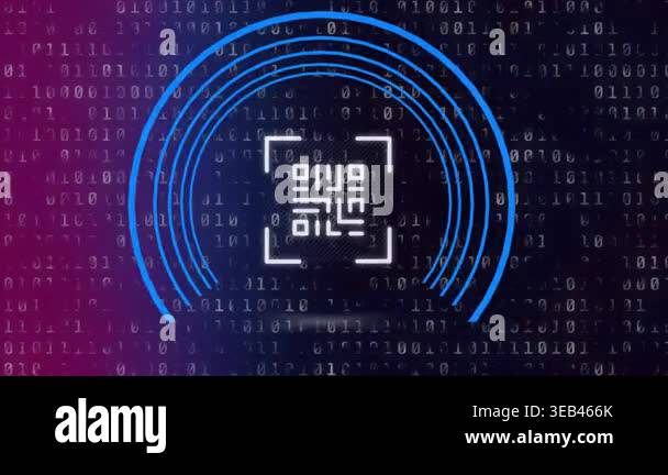 Animation of qr code over digital processing on green background ...