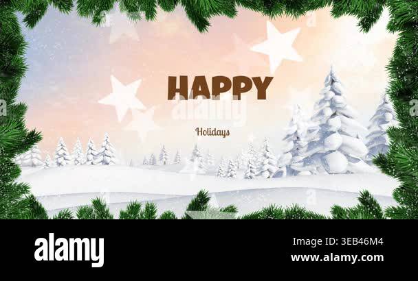Animation of stars falling over happy holiday text banner against ...