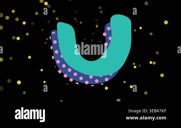 Animation of yellow dots and blue u shape moving on black background ...