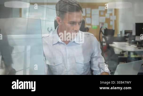 Animation of light spots over caucasian man smiling caucasian man ...