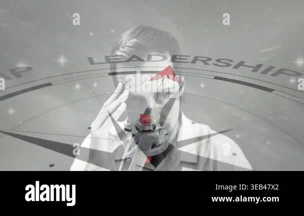 Compass pointing to leadership over thoughtful person with animation in ...