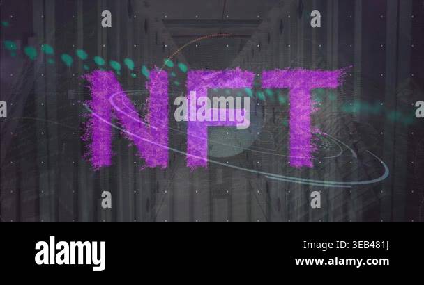Animation of nft text and data processing over computer servers. Global ...