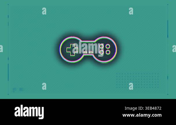 Animation of glitch effect over video game controller icon and abstract ...