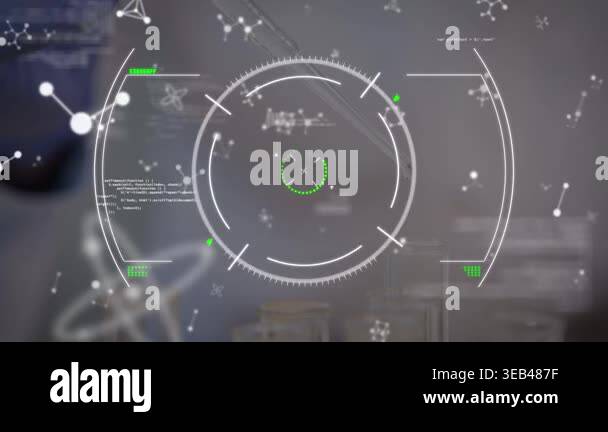 Animation of viewfinder, molecules and data over microscope. Science ...