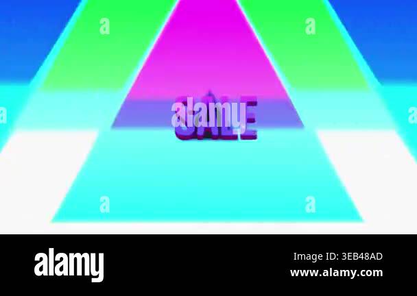 Animation of sale text over triangle and neon tunnel. Retail, sales and ...