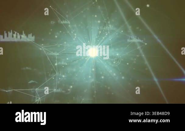 Animation of lens flare over connected dots, graphs and loading circles ...