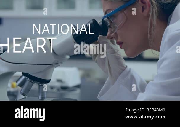 National heart day text over close up of caucasian female scientist ...