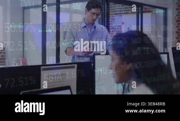 Animation of stock market data processing over indian woman using ...