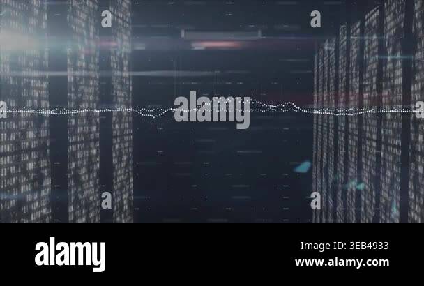 Animation of data processing, light and financial graph on black ...