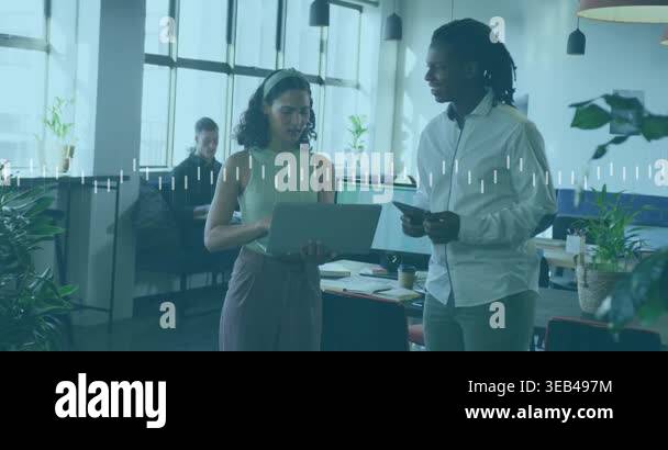 Animation of financial data processing over diverse business people ...