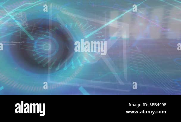 Animation of data processing on digital screen over mail icon. data ...
