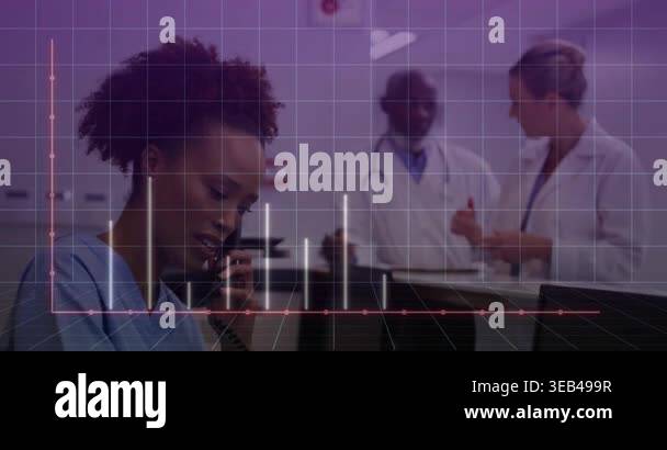 Discussing patient data, healthcare professionals with graph animation ...