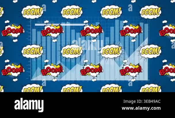 Animation of multiple boom text clouds over graphs and loading bar ...