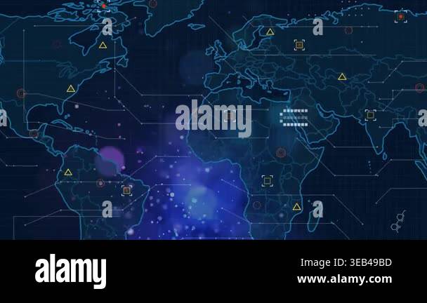 Animation of text with globe and network of connections. Global digital ...