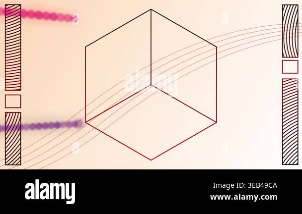 Animation of blue and pink lines over cube and beige background. Colour ...