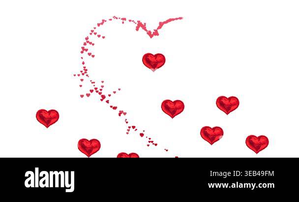 Red hearts forming larger heart shape, love animation on white ...