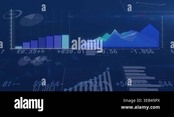 Animation of statistical data processing against blue background ...