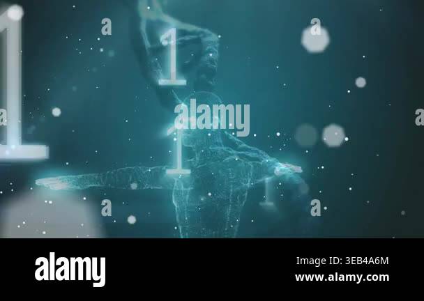 Animation of binary coding data processing and dna strand spinning ...