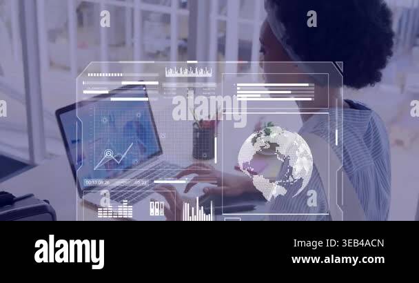 Animation of data processing over african american businesswoman using ...