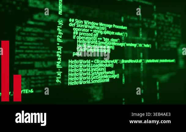 Animation of graph over data processing on black background. Global ...