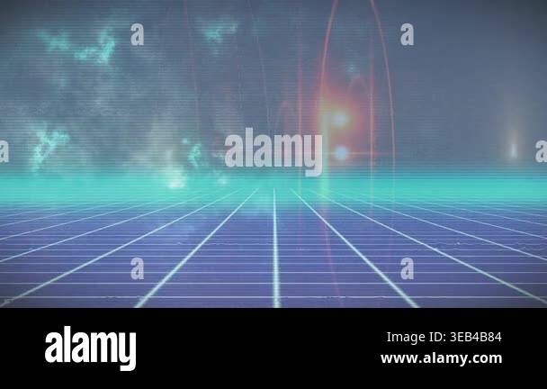 Animation of oval shape with light flare moving over blue grid pattern ...