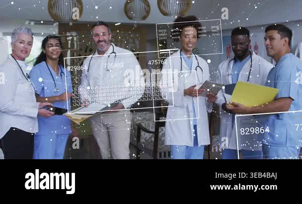 Medical professionals reviewing animated data tracking results ...