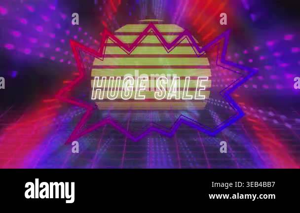 Animation of huge sale text in speech bubble over illuminated sun ...