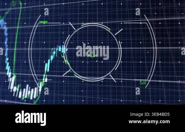 Animation of circular scanner over graph and processing data on black ...