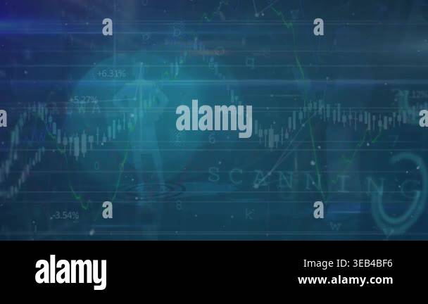Animation of graph, data processing and digital padlock on navy ...