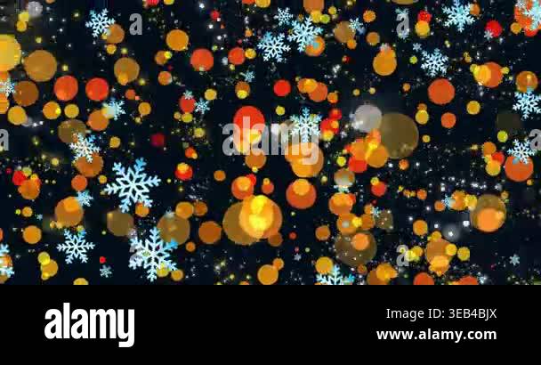 Animation of snowflakes over light spots on black background. Winter ...