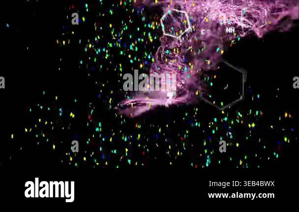 Animation of network of connections with chemical structures. global ...