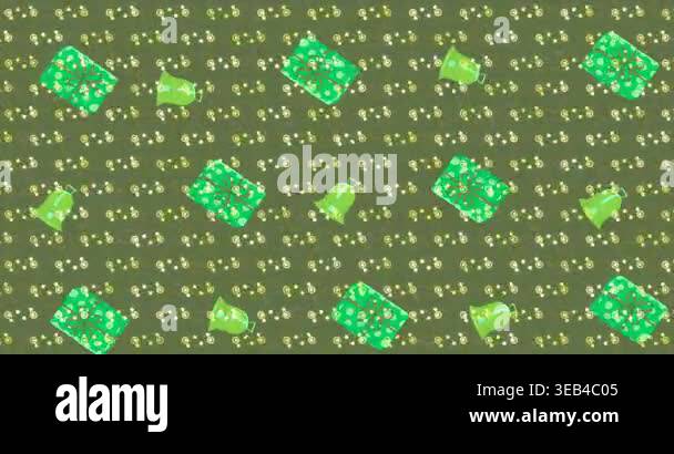 Animation of rows of christmas pattern moving on green background ...
