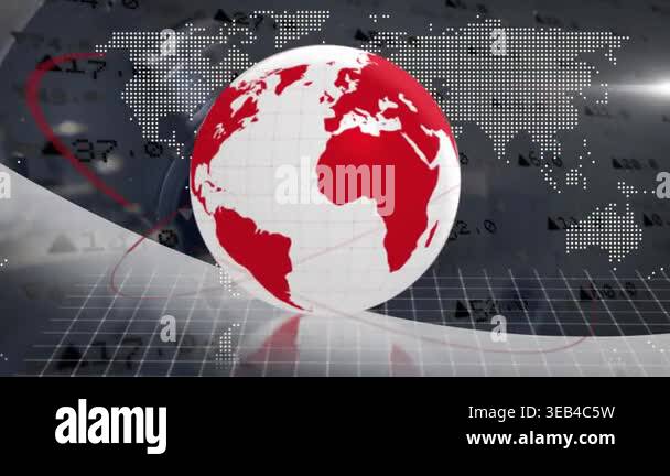 Animation of globe and network of connections over world map. Global ...