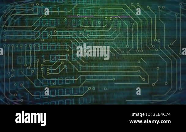 Animation of binary code, integrated circuit and light. Computers, data ...