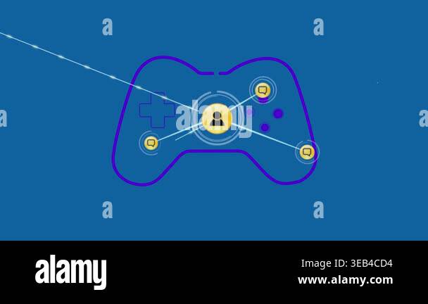 Animation of network of profile icons over video game controller icon ...