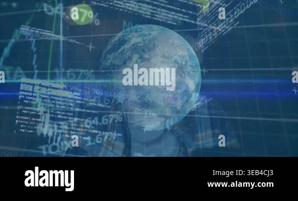 Animation of Earth with financial graphs and binary code for global ...