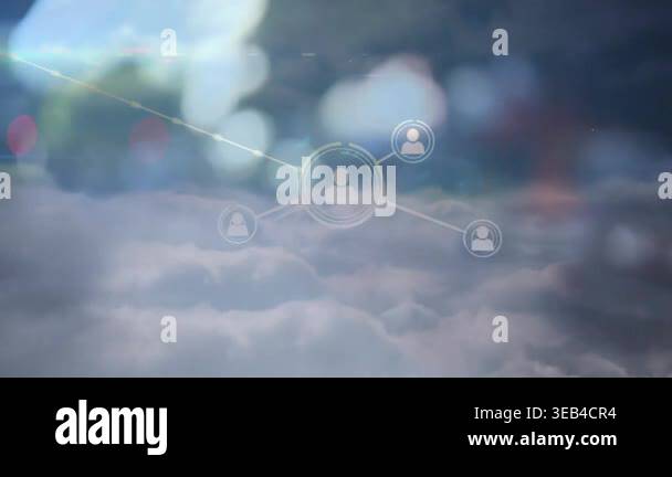 Flat design user icons floating and connecting to form network graph ...