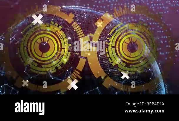Animation of futuristic digital interface with circular patterns in ...