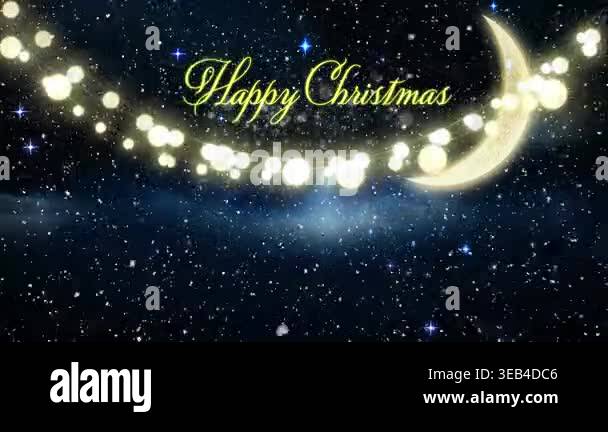 Animation of snow falling over happy christmas text banner and fairy ...
